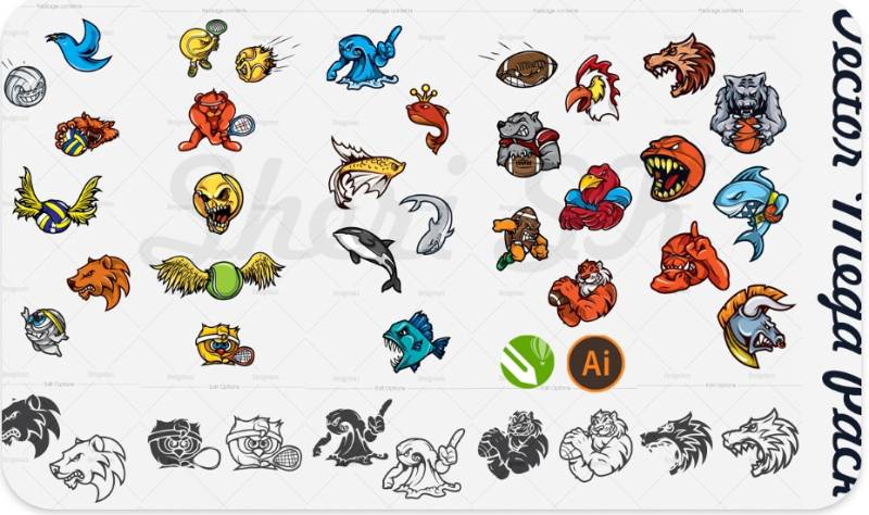 Designious - Mascots Vector Mega Pack [60 Mascots, EPS] | Amazing
